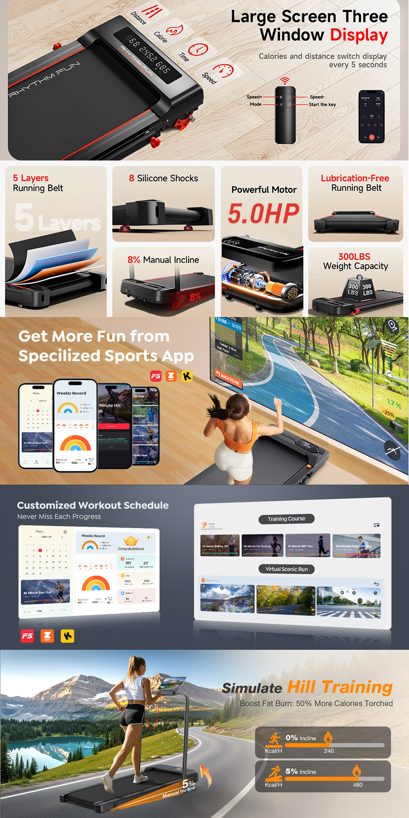 Treadmill Walking Pad Foldable Incline Ultra-thin APP Bluetooth Smart ...