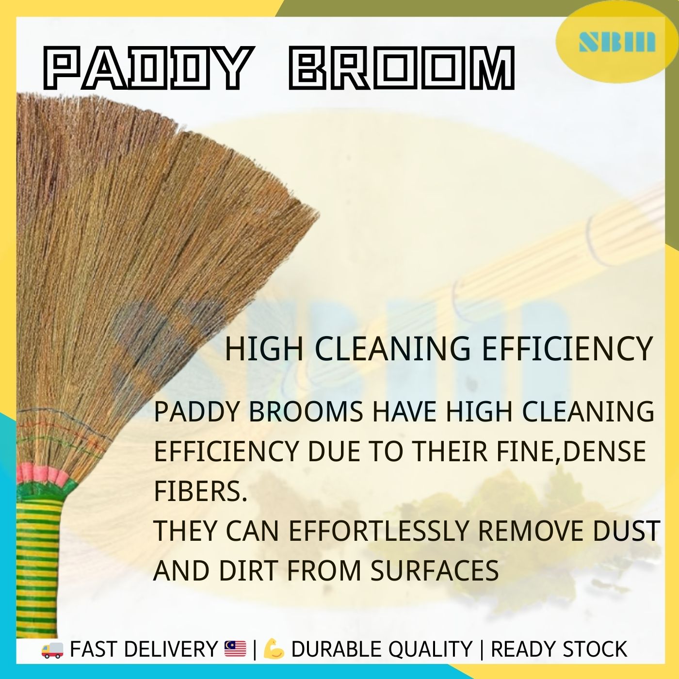 SBM MYANMAR / BURMA STRAW BROOM / RATTAN HANDLE BROOM/ PADDY BROOM ...