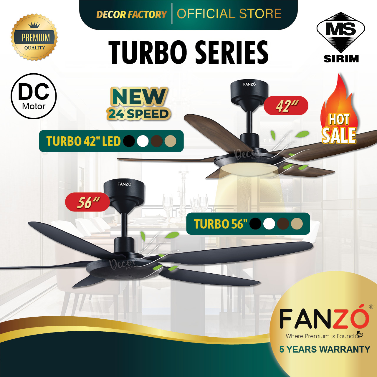 FANZO TURBO Series 42inch 56inch 24 Speed CEILING FAN with Light DC ...