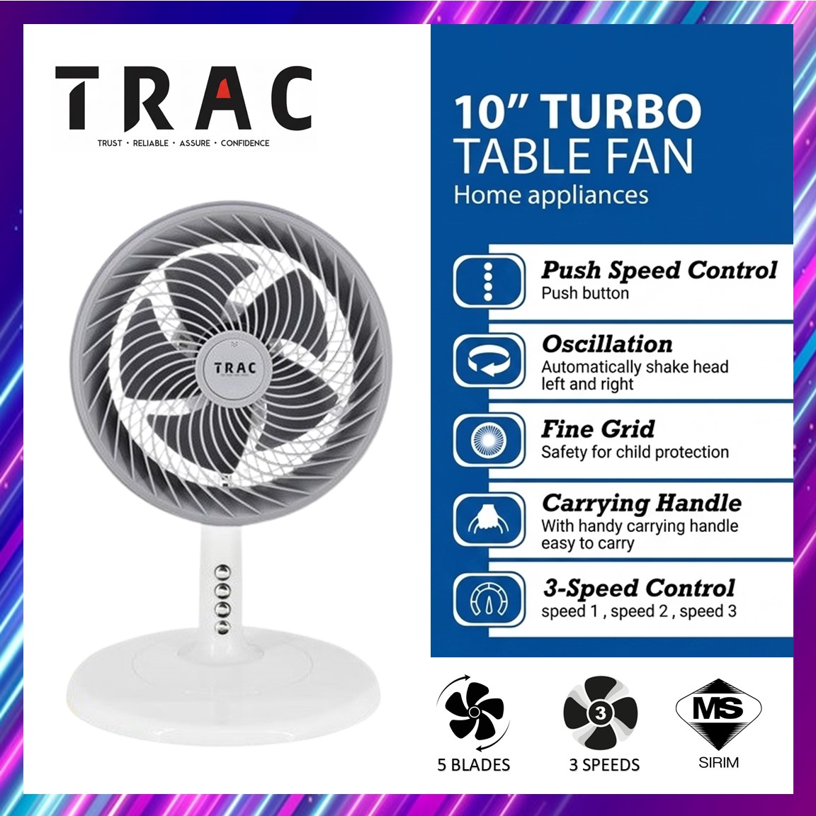 Trac 10" Turbo Table Fan Jet Air Desk Fan Kipas Meja Air Circulator Fan ...