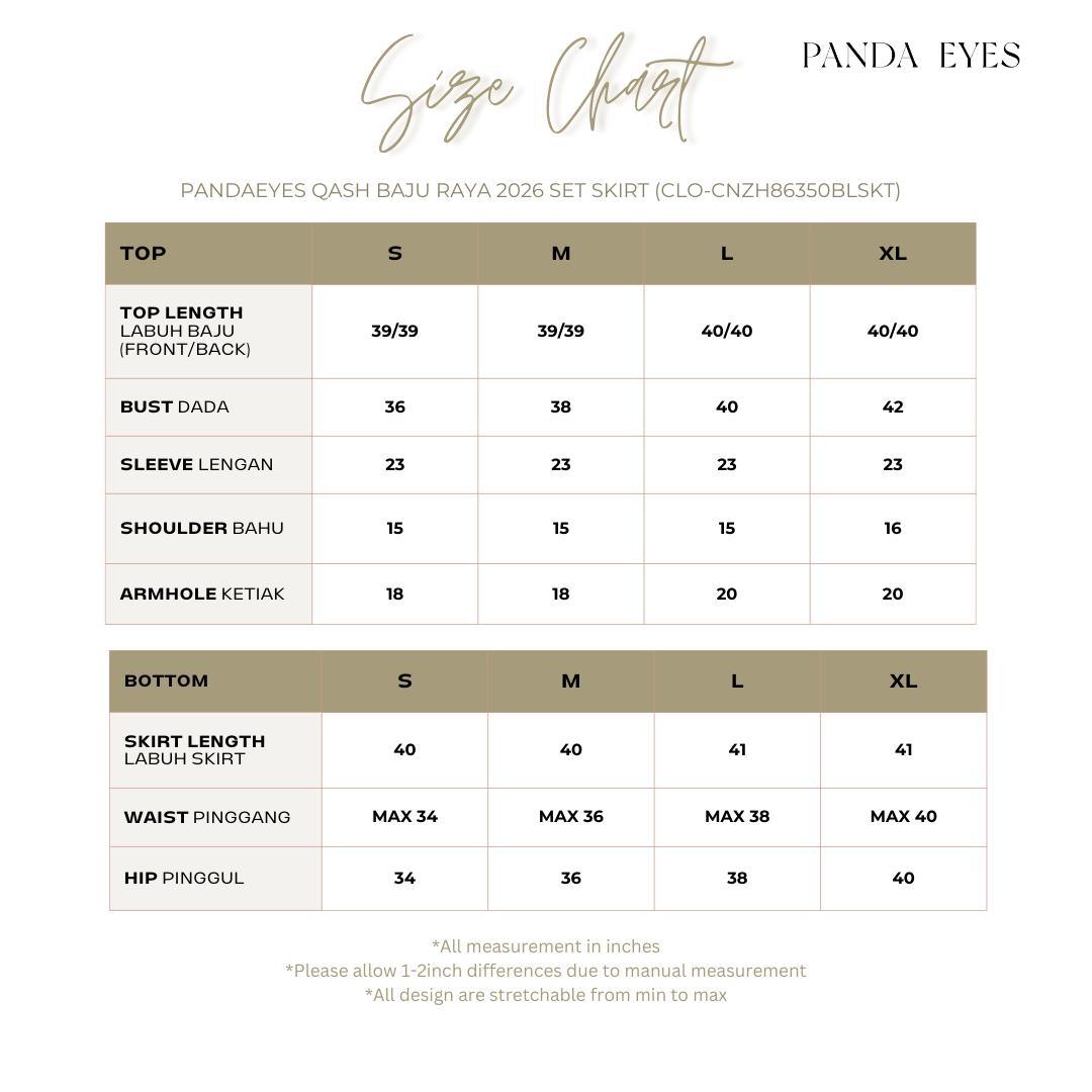 PANDAEYES QASH BAJU RAYA 2026 SET SKIRT (CLO-CNZH86350BLSKT) | Shopee ...