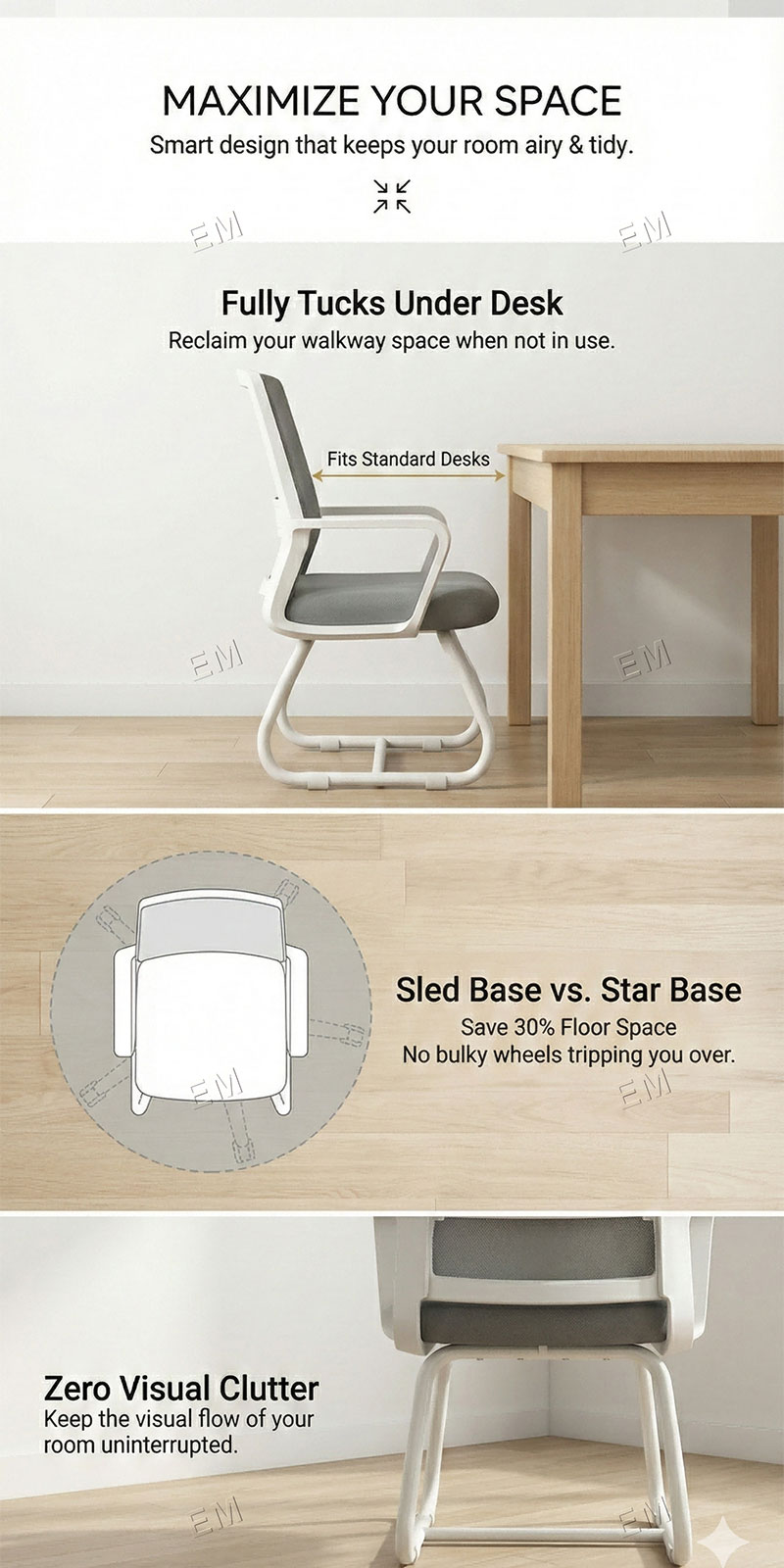 【EM】Office Chair Study Chair Computer Chair Ergonomic Mesh Sled Base ...
