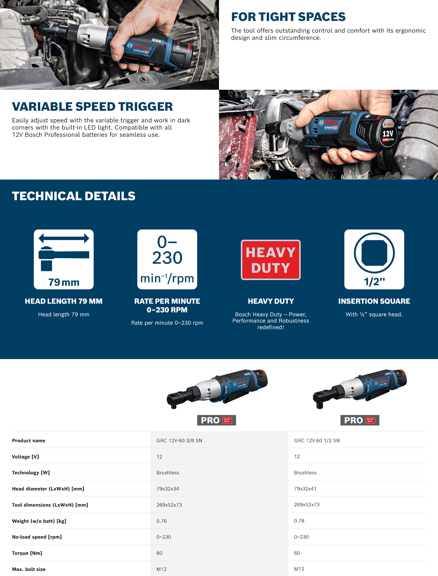 BOSCH GRC 12V-60 1/2'' PRO Cordless Ratchet Wrench Spanner Cordless ...