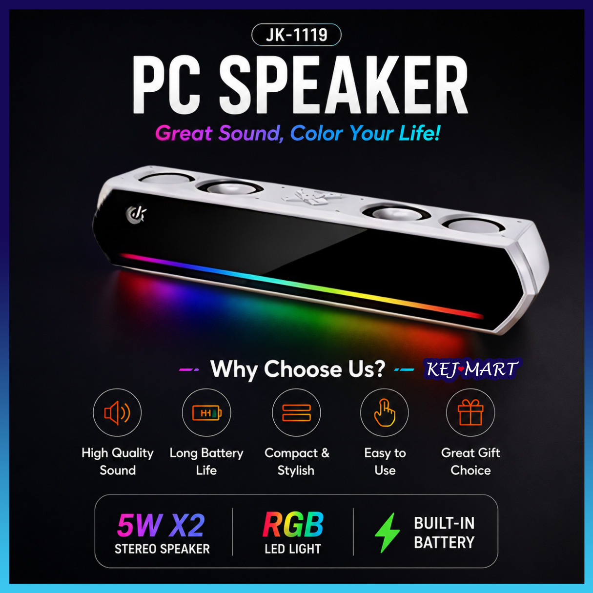 K2039 USB Speaker Laptop Desktop Stereo Mini Speaker With RGB Light AUX ...