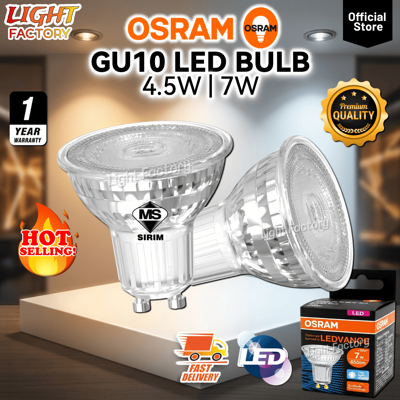 OSRAM GU10 LED VALUE BULB 4.5W 7W 827 840 865 SIRIM Approved Premium ...