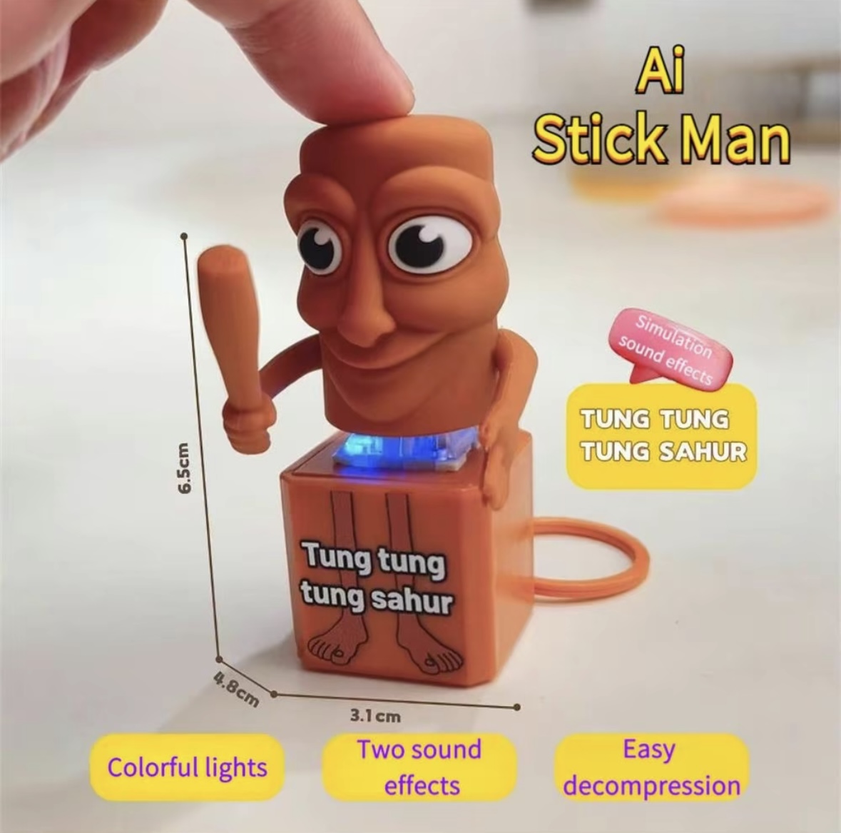 Tung Tung Sahur Stick Man Toy Keychain Patung Button Lampu Bunyi Random ...