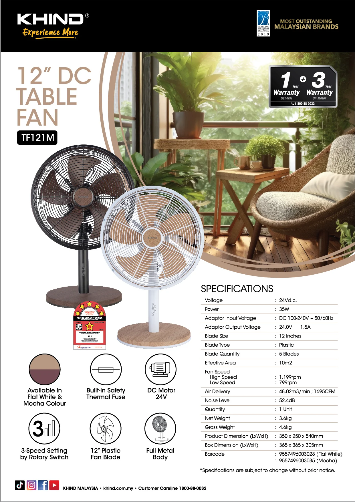 5 STARS Khind DC Motor Table Fan 12 Inch Desk Fan Kipas Meja (12 ...