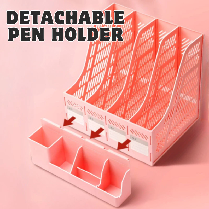 Office supplies file rack with pen holder, four-layer plastic bookshelf ...