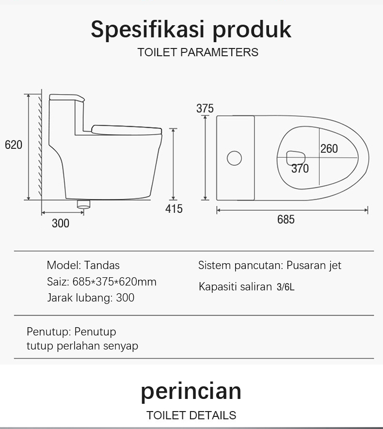 mangkuk tandas One Piece Water Closet jamban duduk Dual Flush Toilet ...