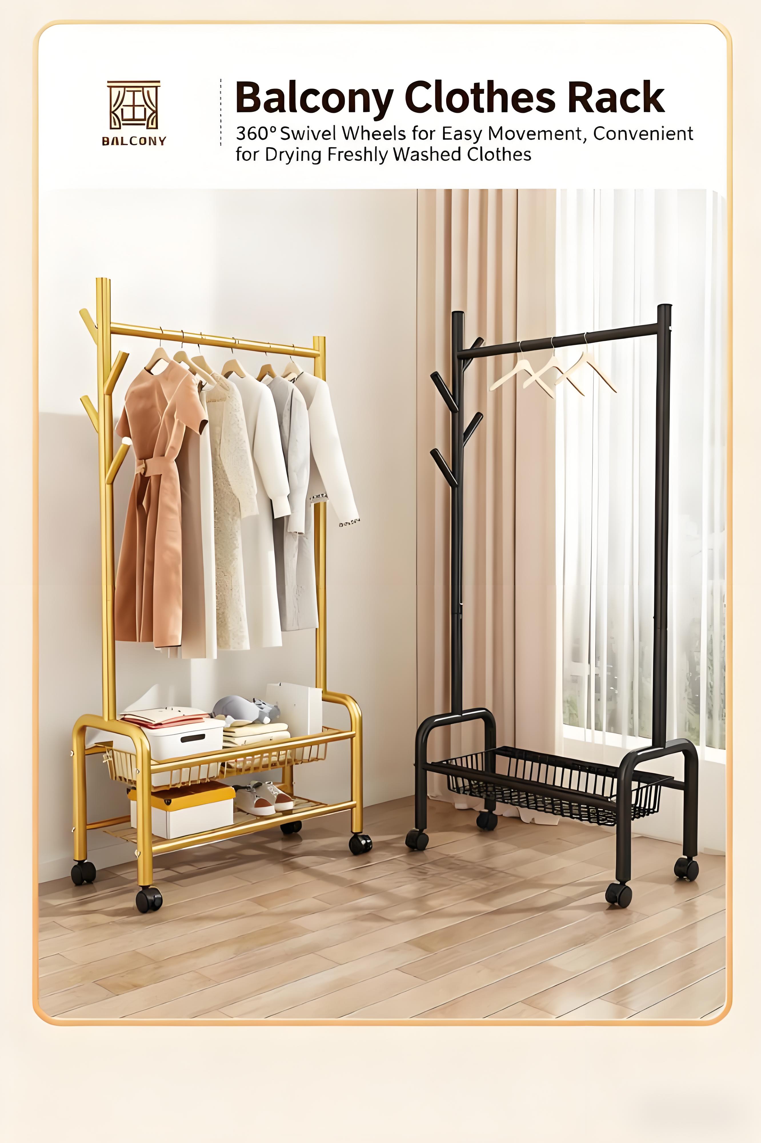 Oo-Clothes Rack Organizer Steel Hanging With Wheels Balcony Shoe Rack ...