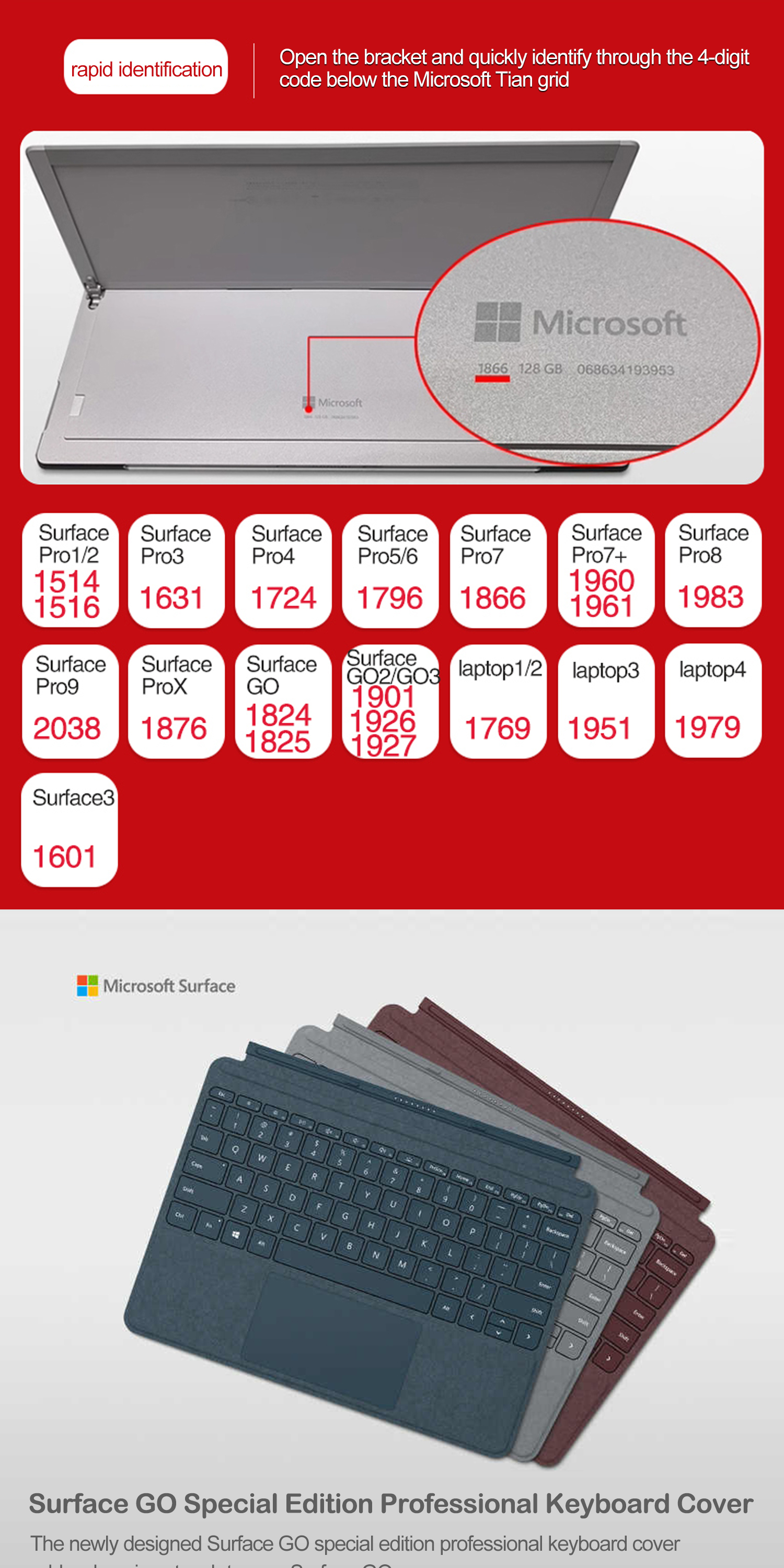 Orig Microsoft Surface Go Type Cover genuine keyboard For Go1/2/3/4 ...