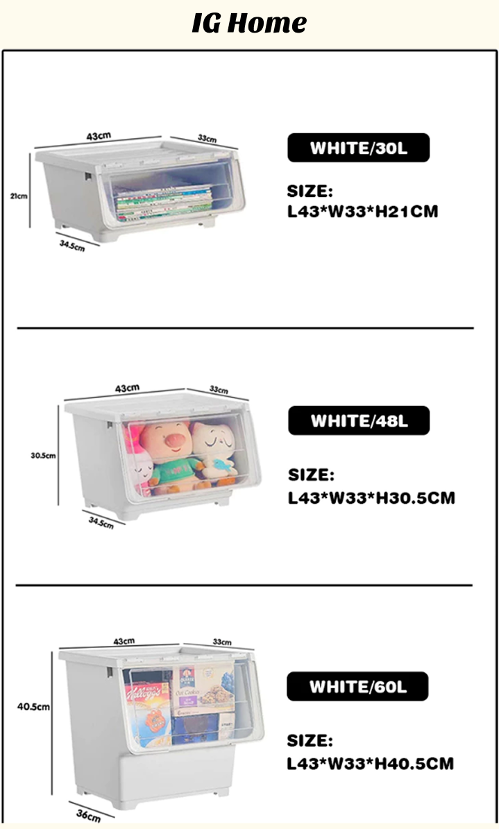 IG HOME 28L/40L/60LLarge Capacity Storage Box – Kotak Simpan Barang Bertingkat Dengan Penutup ...