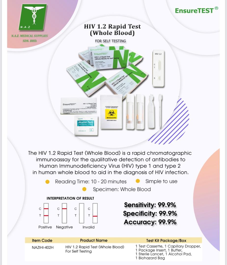 Ensure Test HIV 1.2 Self test kit (whole blood/oral fluid) | Shopee ...