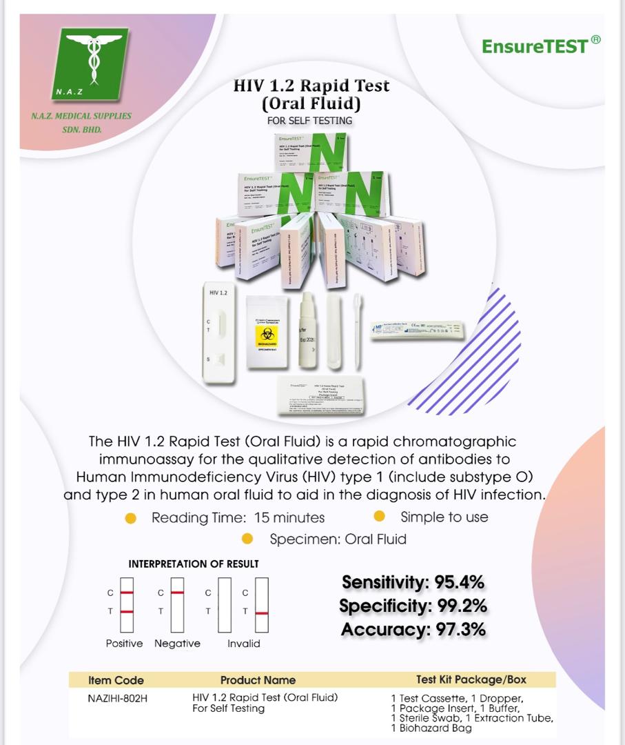 Ensure Test HIV 1.2 Self test kit (whole blood/oral fluid) | Shopee ...
