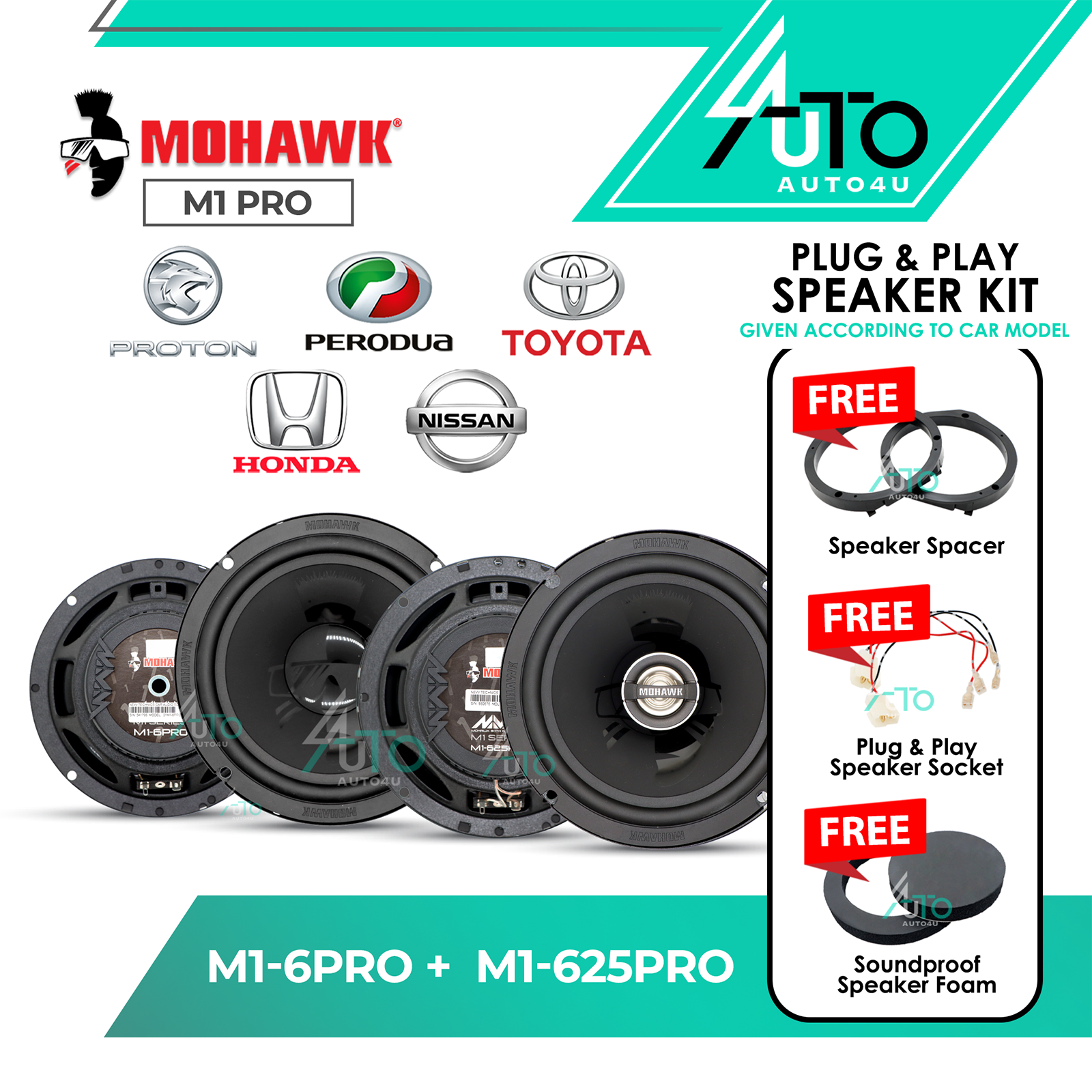 Mohawk Android Player + M1 PRO Car Speaker Plug and Play Toyota Honda ...