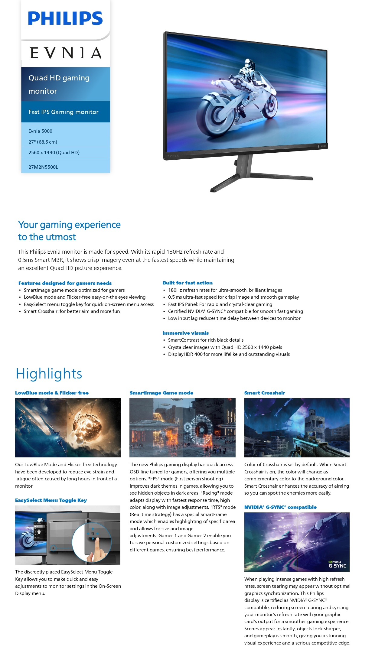 PHILIPS 27" 27M2N5500L QUAD HD (2560x1440 @180HZ) EVNIA FAST IPS LCD ...