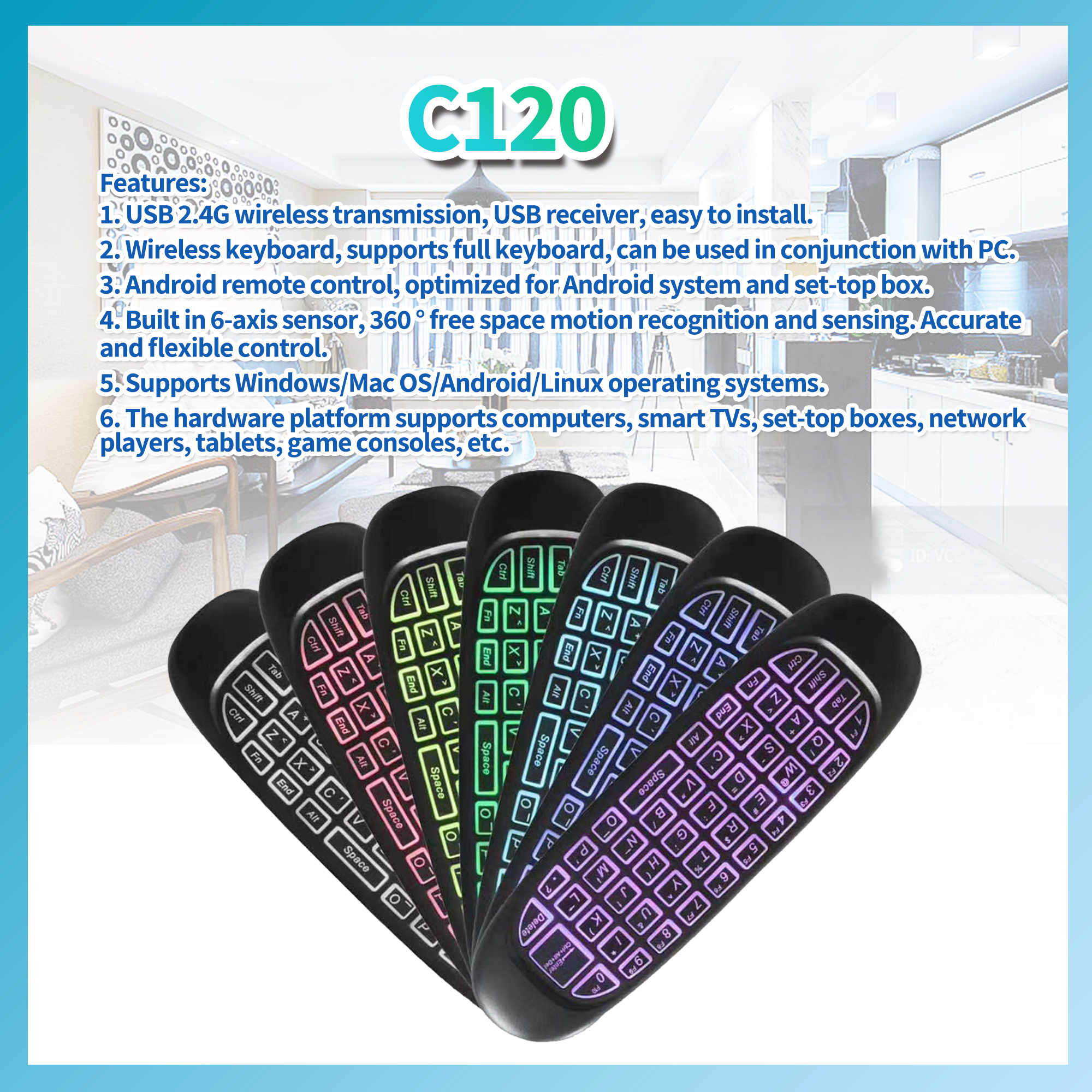C120 2.4Ghz Fly Air Mouse keyboard Remote Control USB Wireless for ...