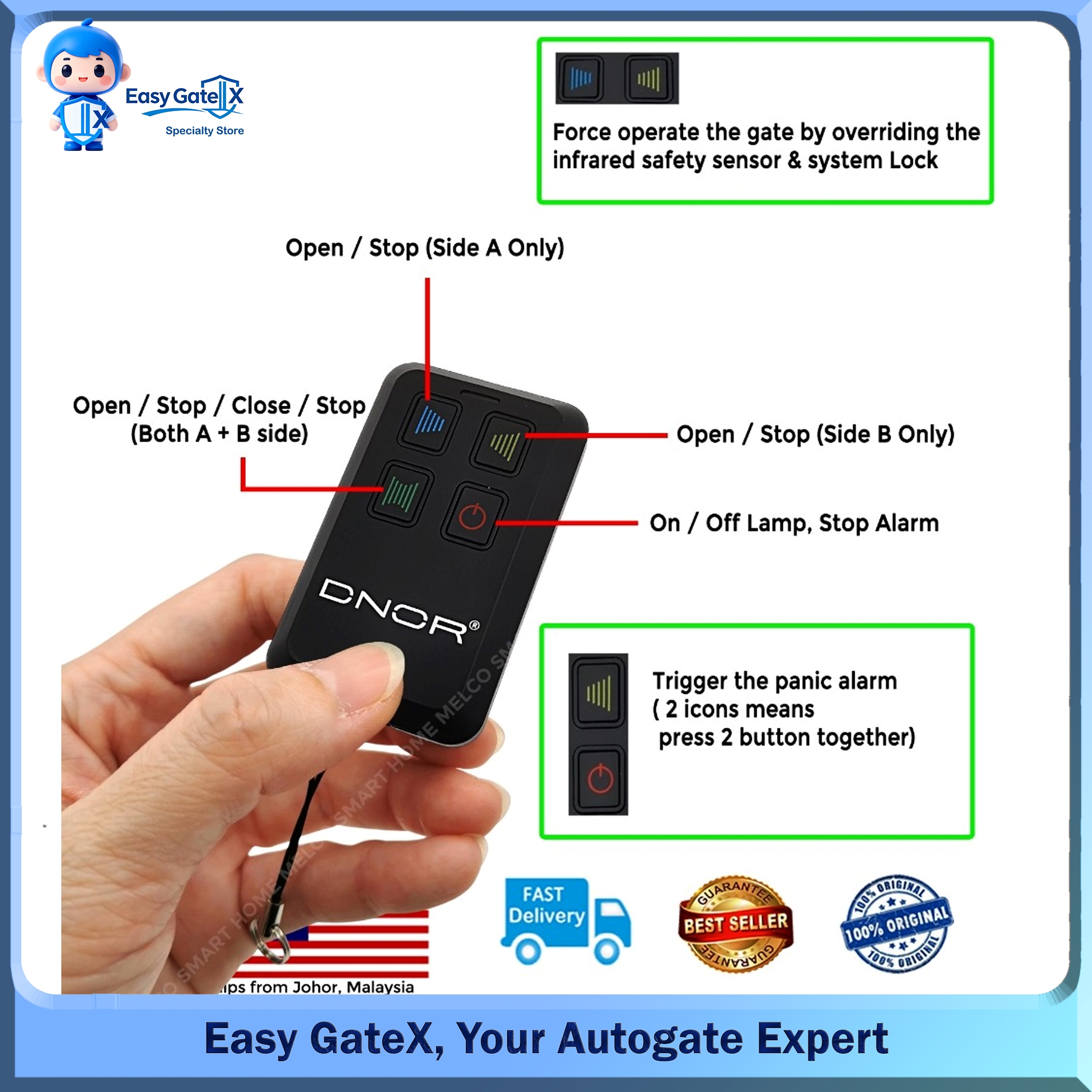 DNOR TURBO 880 Autogate Remote Control – 4 Channel Anti-Spy Gate Opener ...