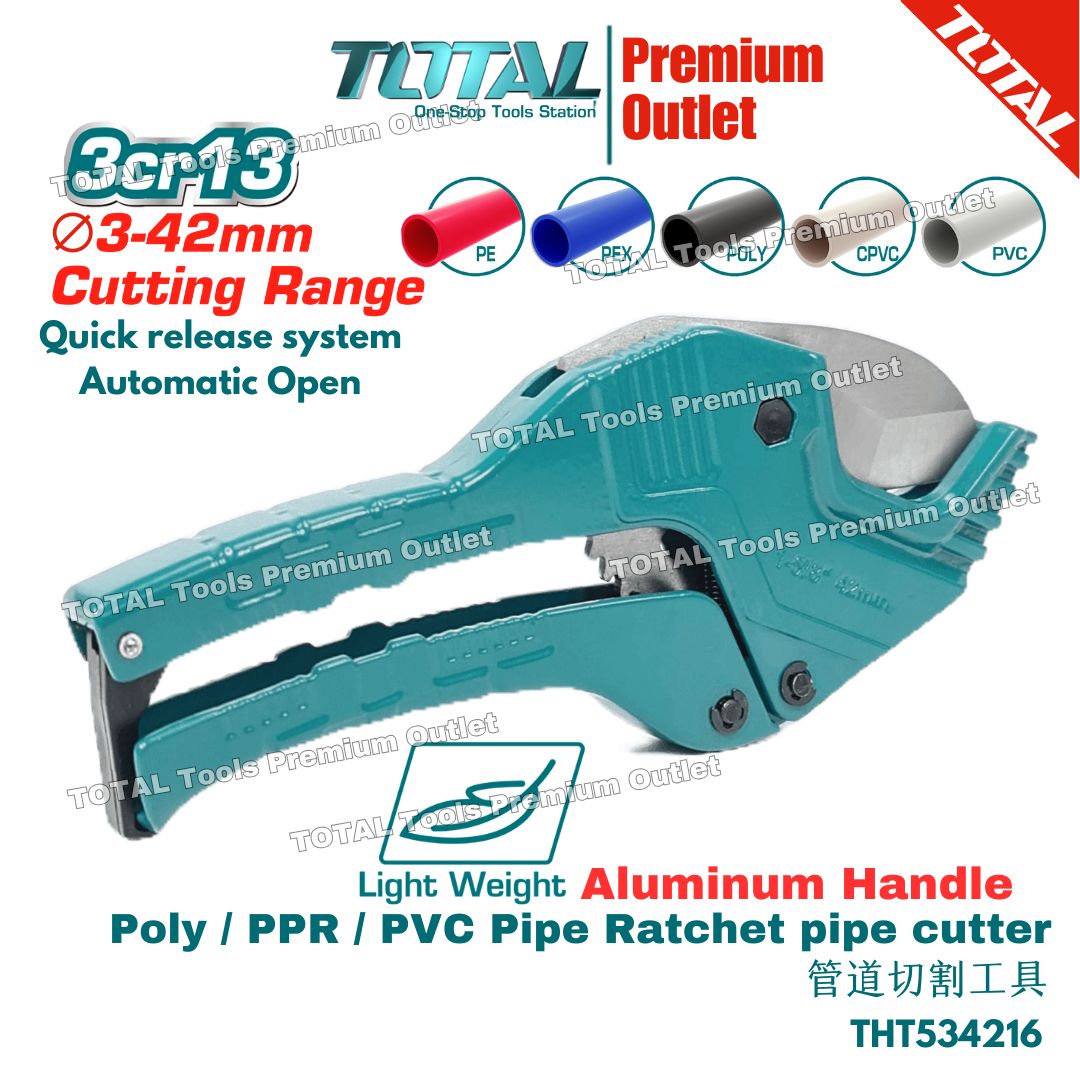 TOTAL Tools Ratchet pipe cutter for Poly pipe, PPR, PVC "D", ABS pipe ...