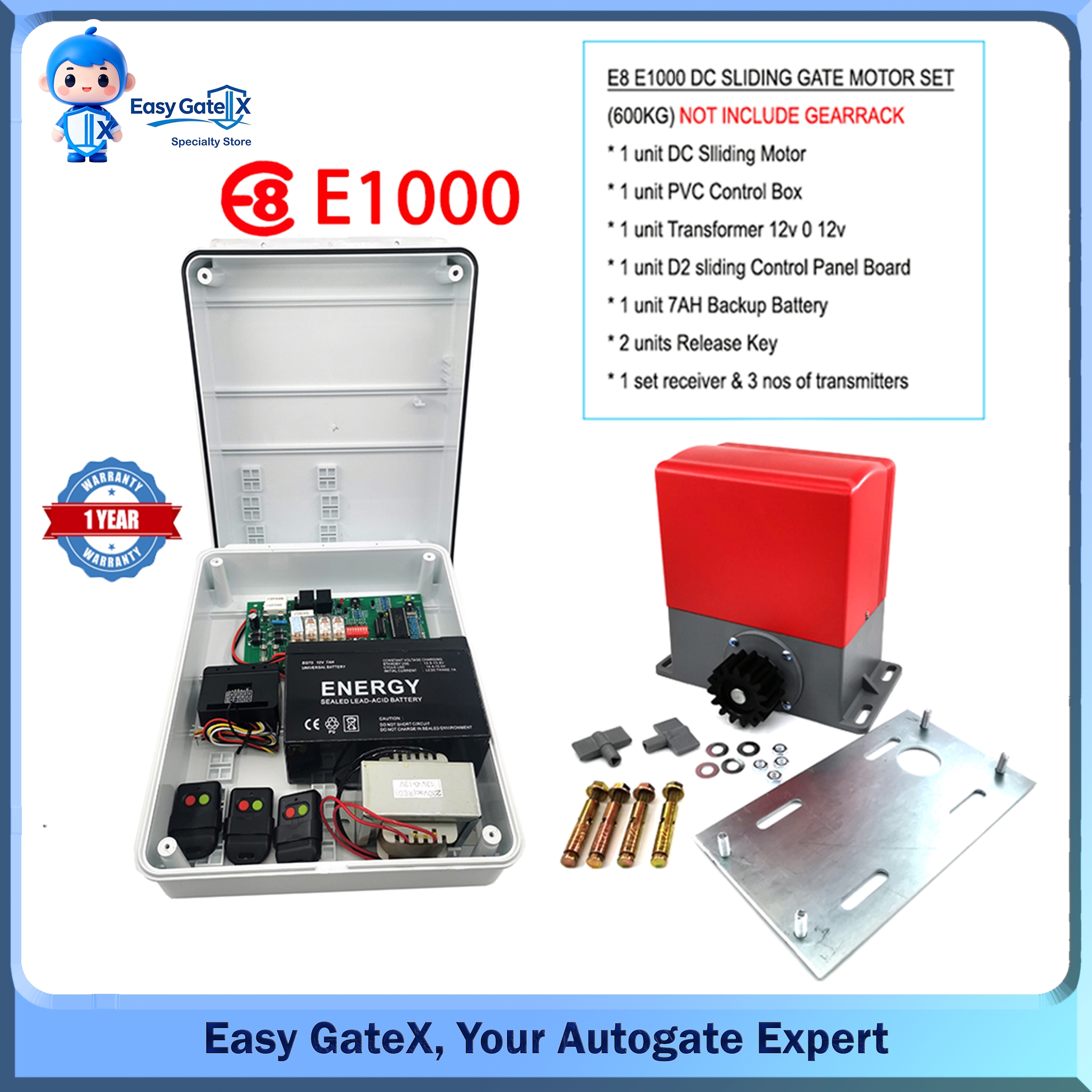 E8 E1000 DC Sliding Gate Motor Full Set Autogate System (Exclude Gear Rack) | 24V Autogate with ...