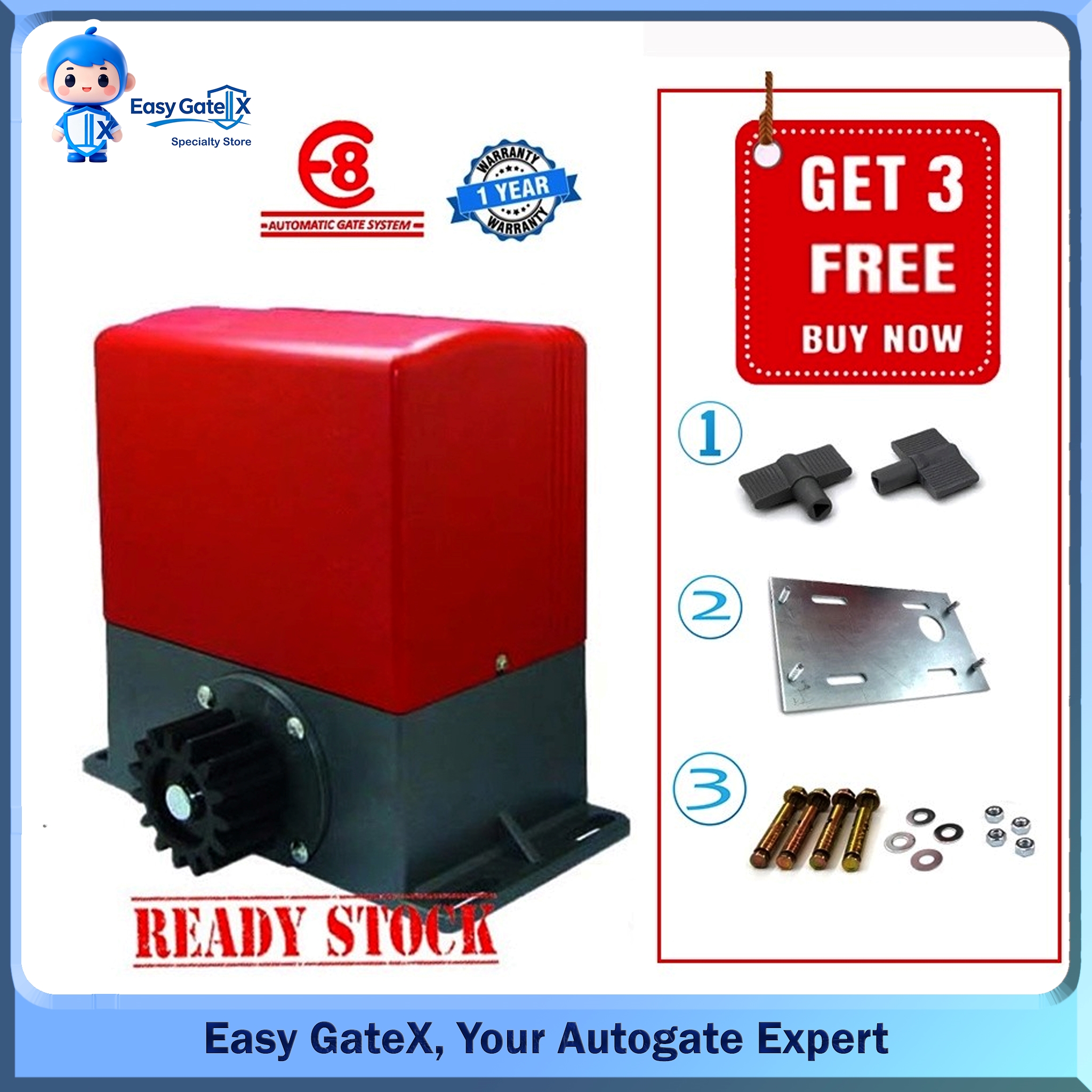 E8 E1000 DC Sliding Gate Motor Only | 24V Autogate Motor for Automatic Sliding Gate System ...