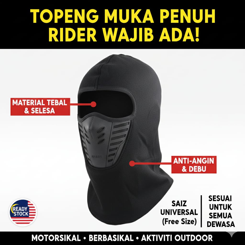 Topeng Muka Penuh Balaclava Pelindung Matahari Full Face Mask Motor ...