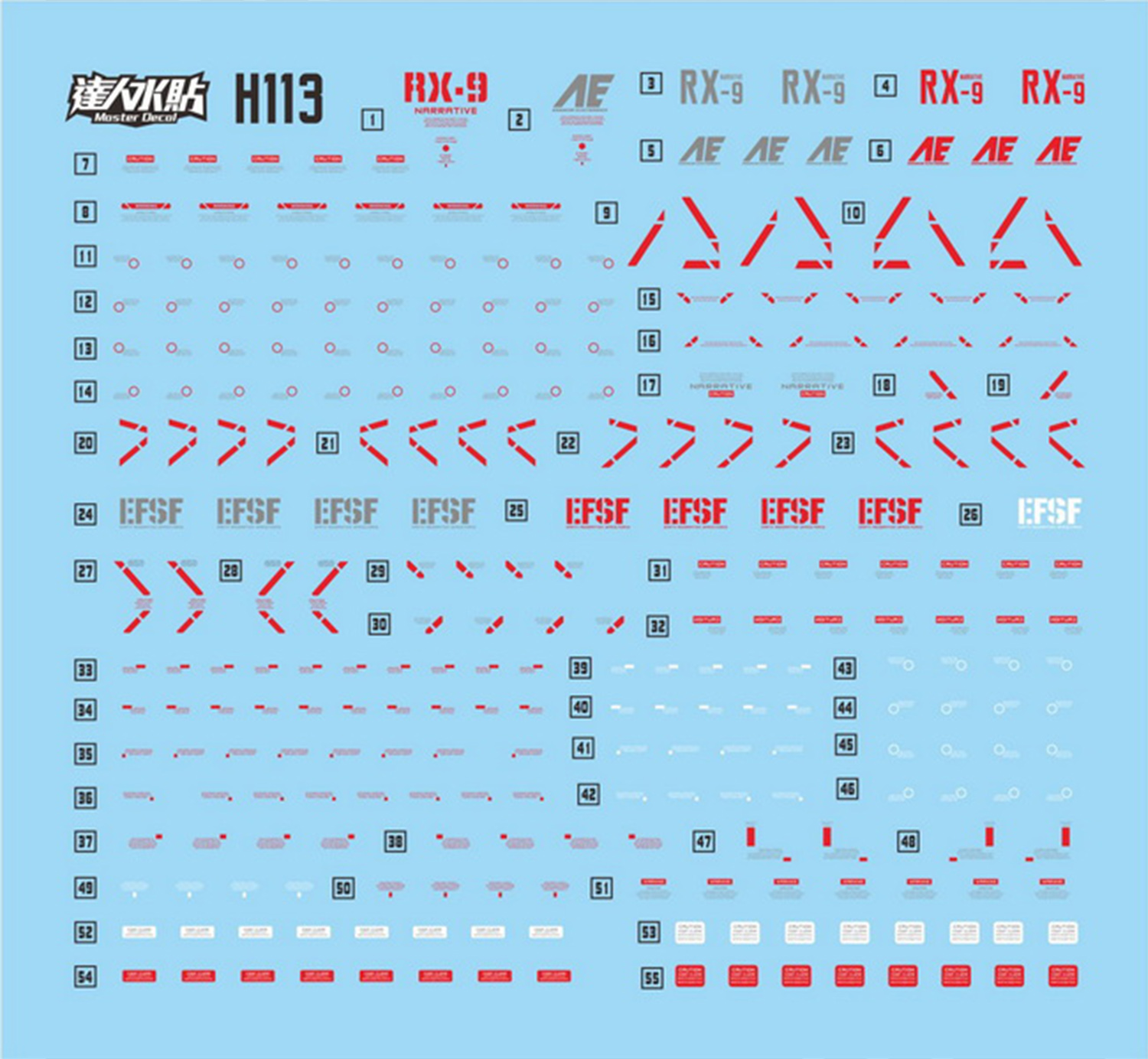 (Master) Waterslide Decal - HG 1/144 RX-9 Narrative (Fluorescent) Model ...