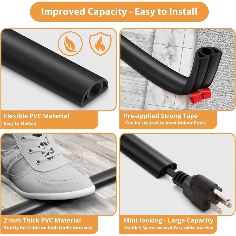 PVC Cable Trunking Self-Adhesive Flexible Wire Cover Anti-Step Floor ...