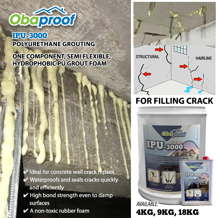 OBAPROOF IPU-3000 ONE COMPONENT SEMI FLEXIBLE HYDROPHOBIC PU GROUT ...