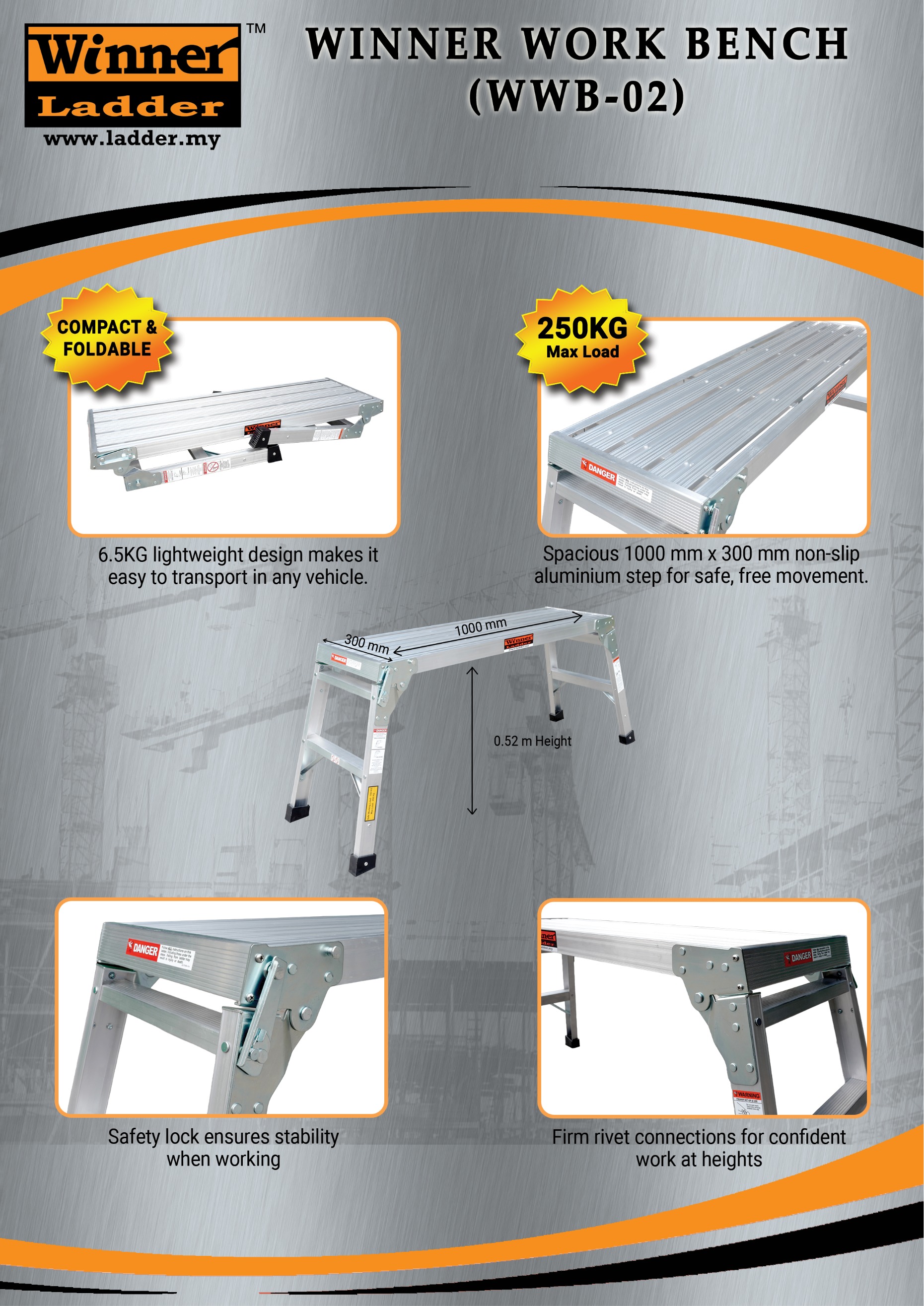 Winner Ladder Foldable Work Bench 2 Step 250 KG Duty Rating Heavy Duty ...