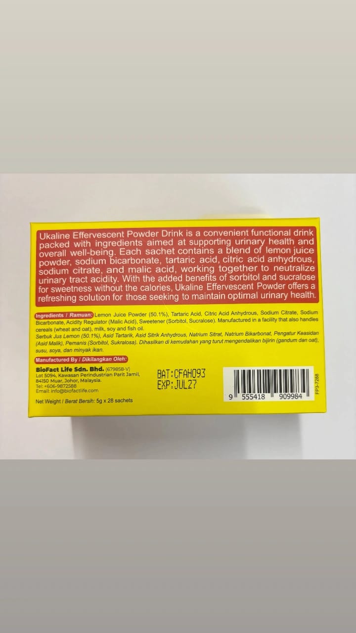 Biofact Life Ukaline Effervescent Powder Drink Lemon Flavour 5g Sachet ...