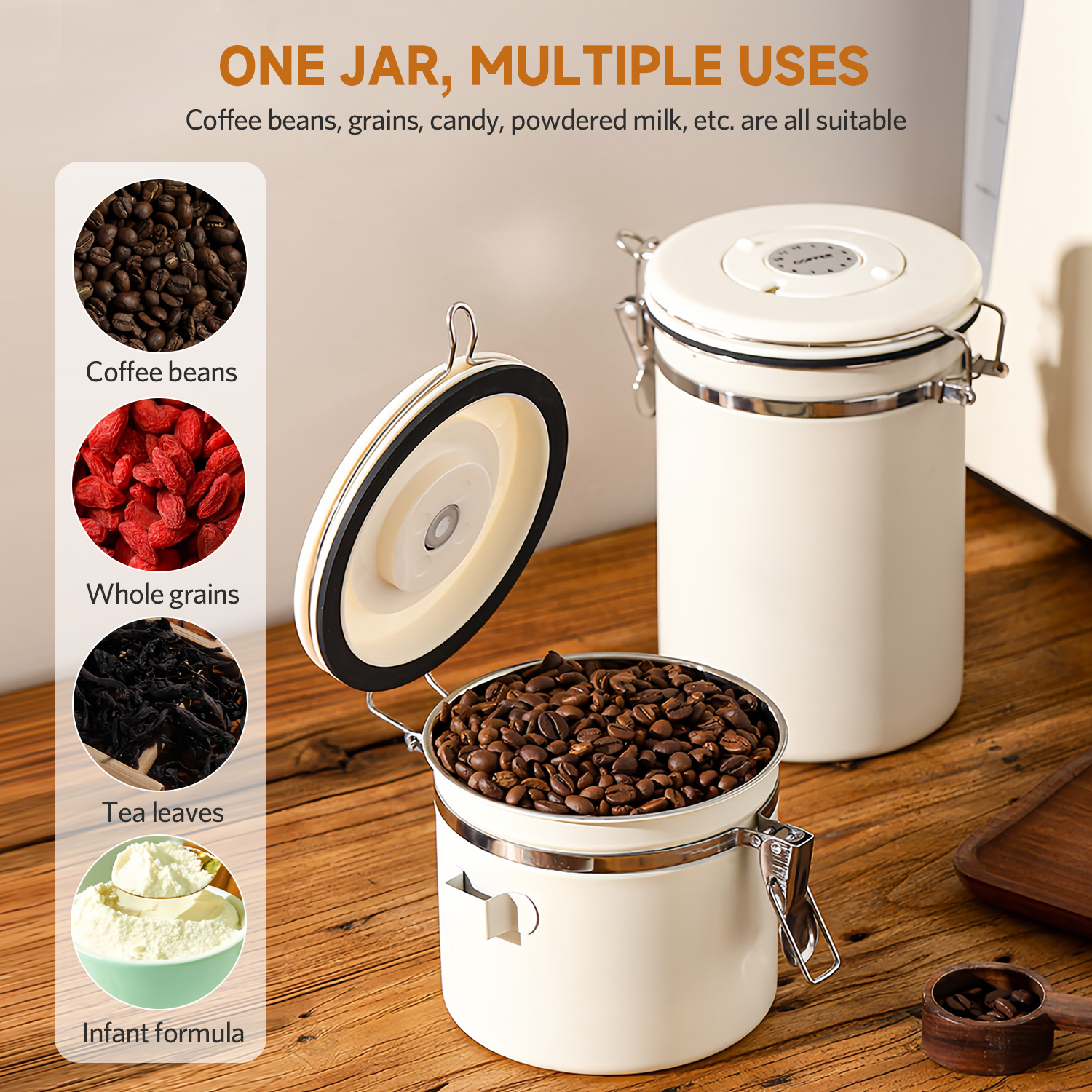 SUPVIBE 1.8L 304 Stainless Steel Sealed Jar With Spoon Coffee Bean ...