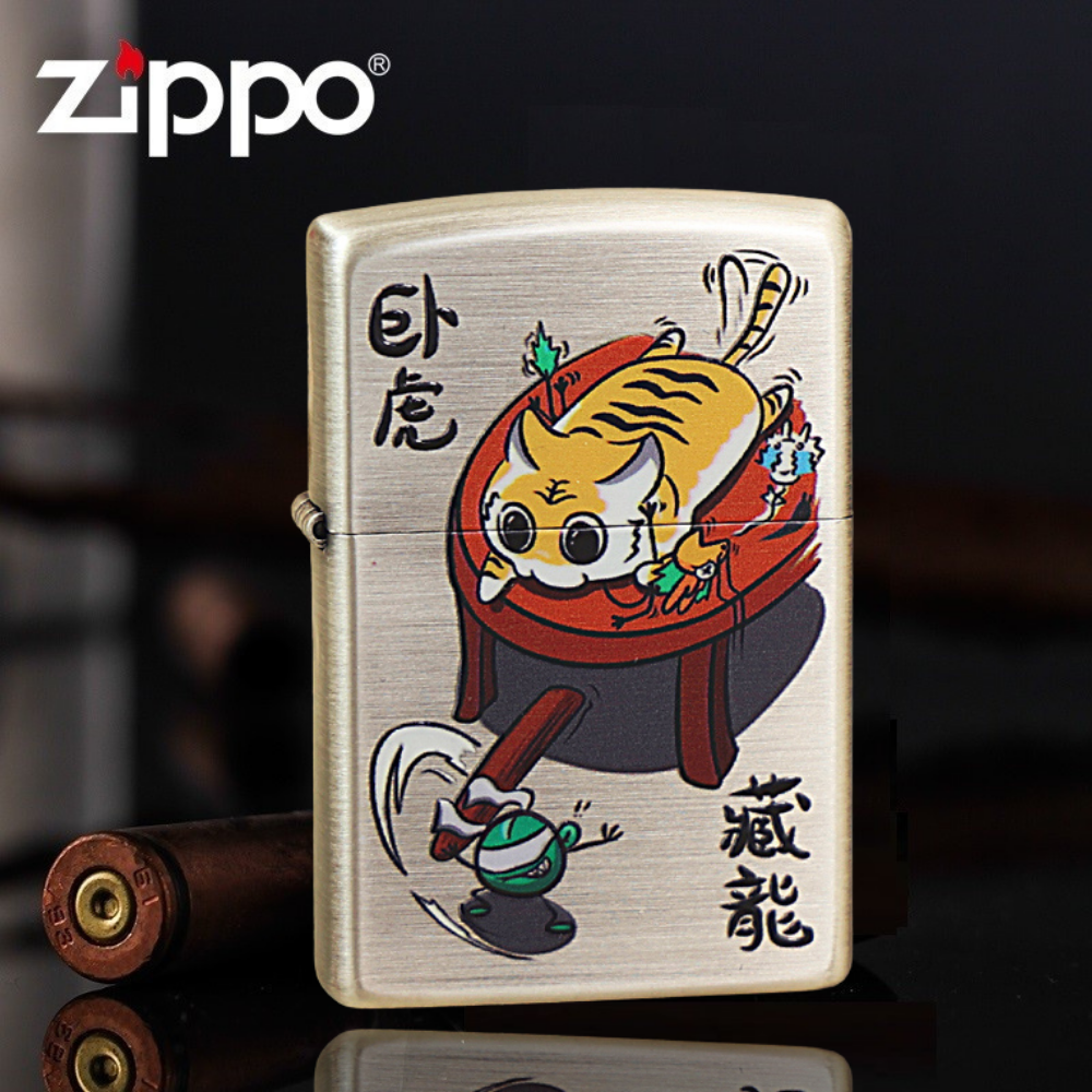 Smoked Silver Brushed Crouching Hidden Tiger Dragon Zippo Lighter ...