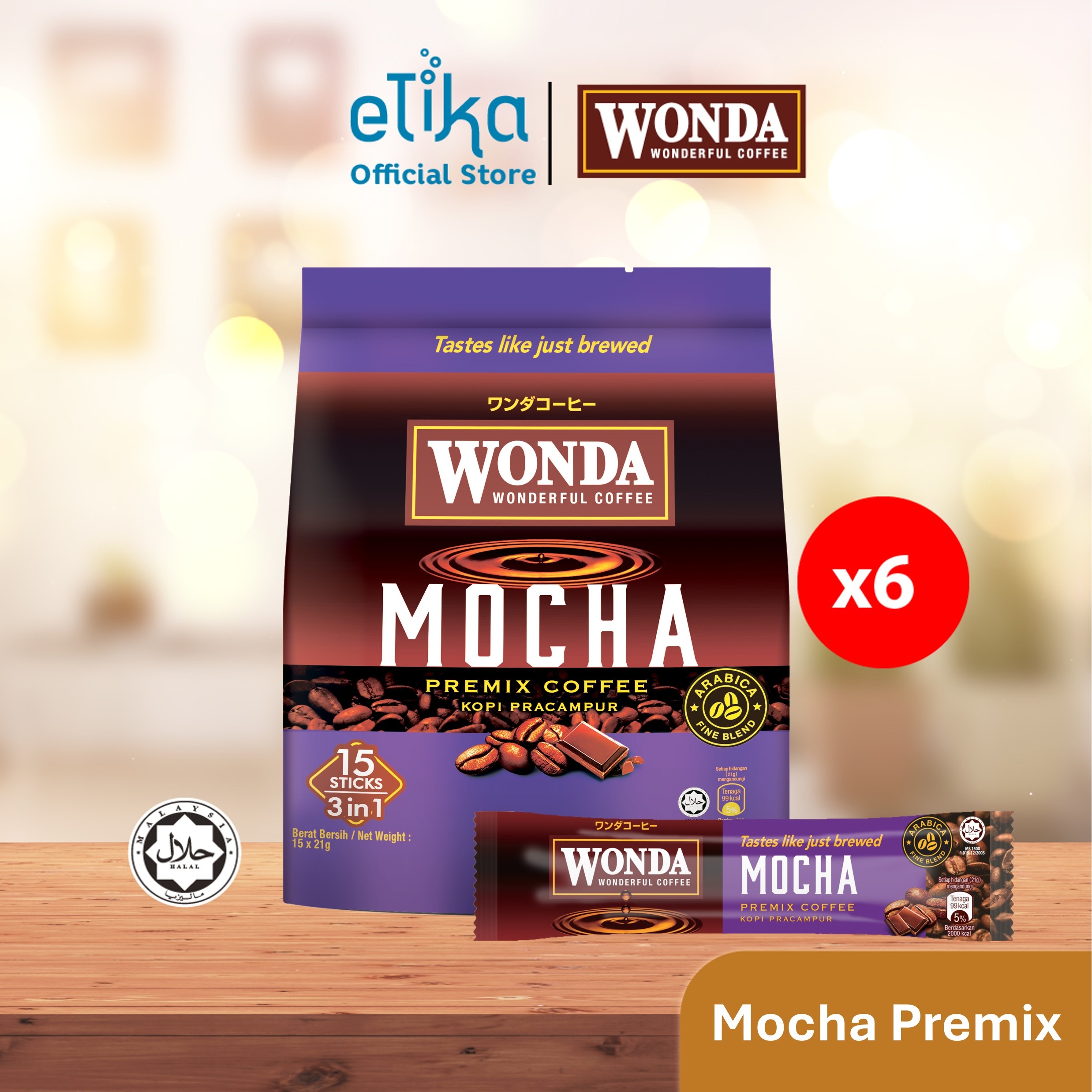 Wonda 3 In 1 Mocha (21g x 15 Sachets x 6 Packs/M. Cluster) | Shopee ...
