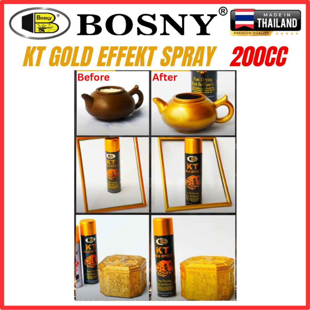 BOSNY KT Gold Effect Chrome Spray Paint Aerosol Handcraft Automative ...