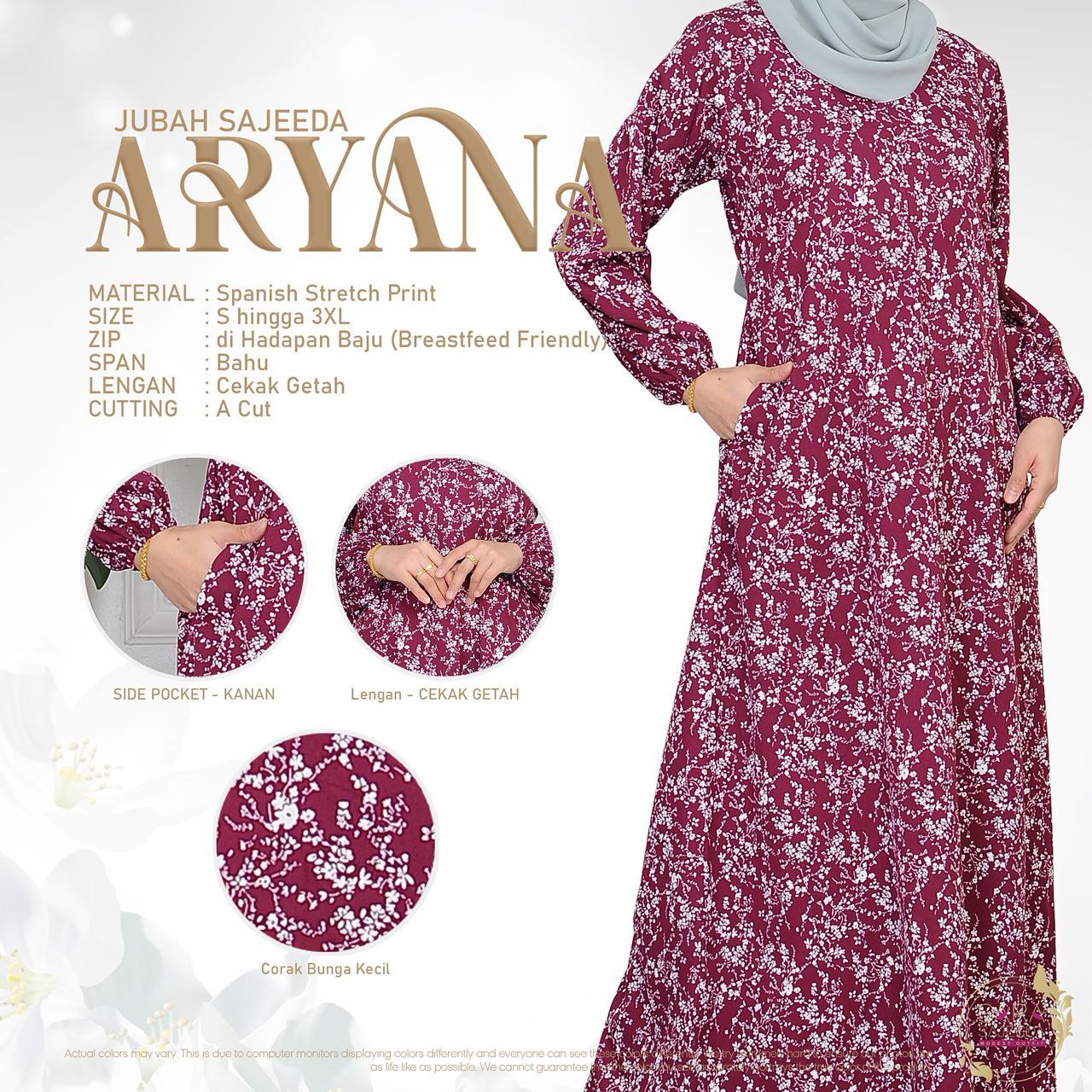 Sajeeda Jubah Raya Dress Aryana Terkini Ironless Fashion Wannita ...
