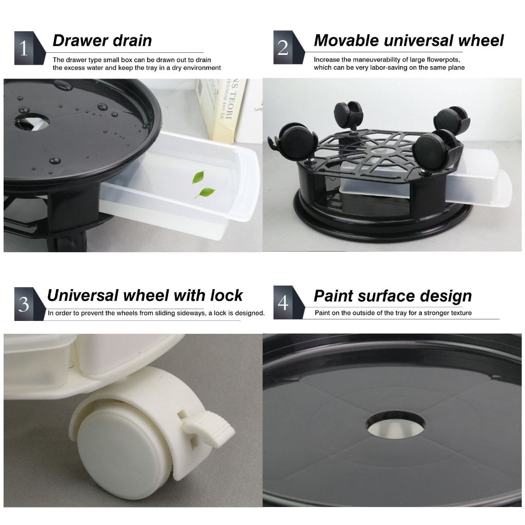 24cm/30cm Plant Pot Stand Moveable With Wheel Rotatable Flower Drain ...
