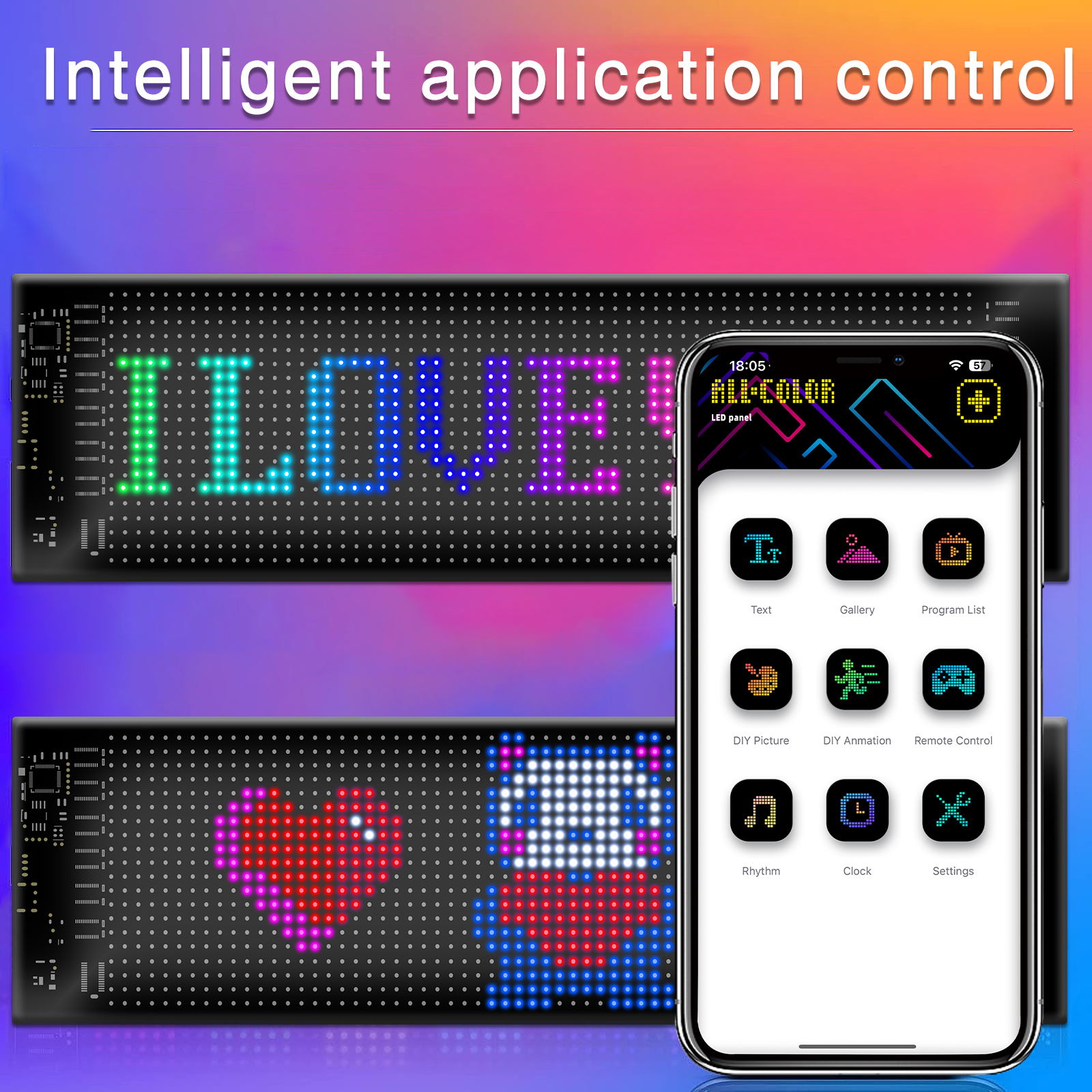 LED Matrix Pixel Panel Bluetooth APP & Remote Control Scrolling ...