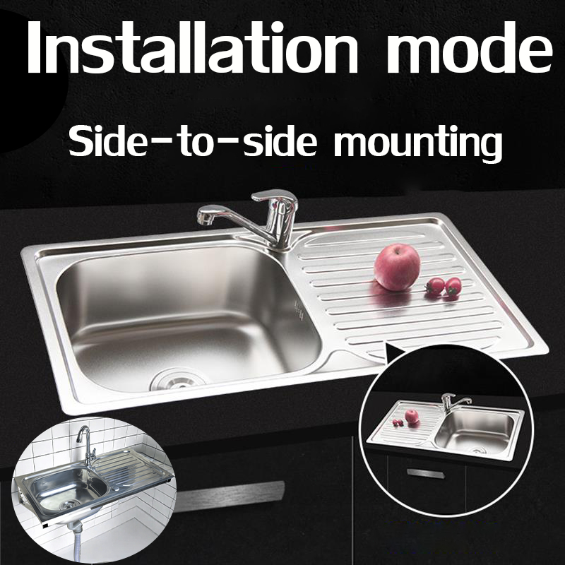 👍Tahan lama selama 80 tahun👍 75*40cm kitchen sink 304 stainless steel ...