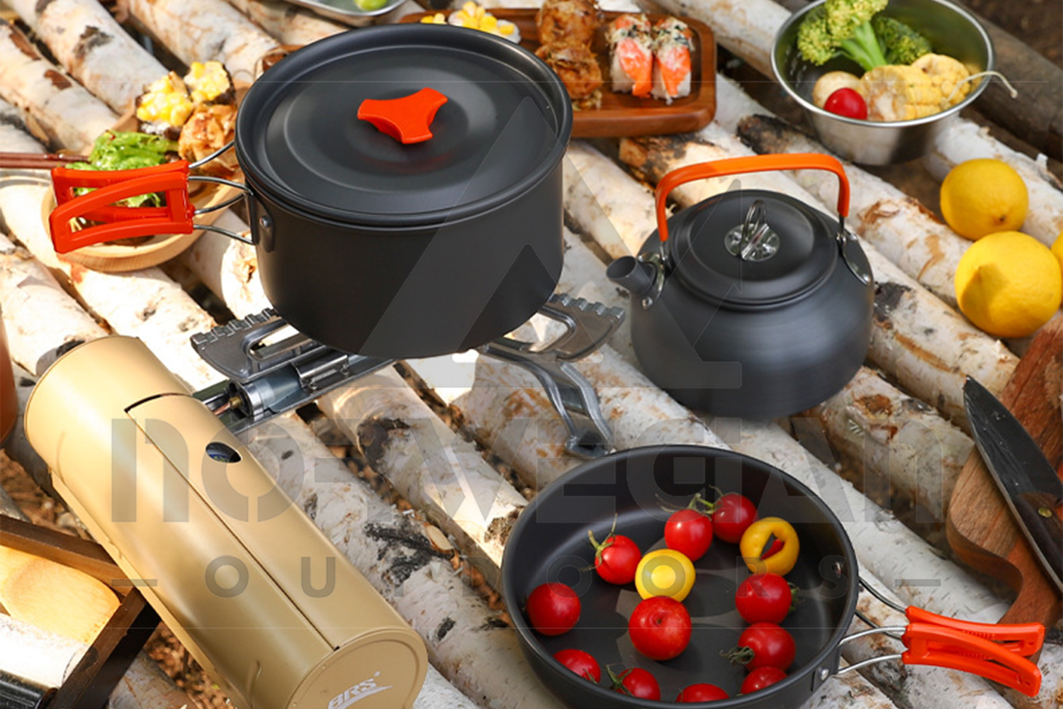 Mount peak 9pcs Camping Cookware Set Cooking Set Pot Kettle Pan with ...