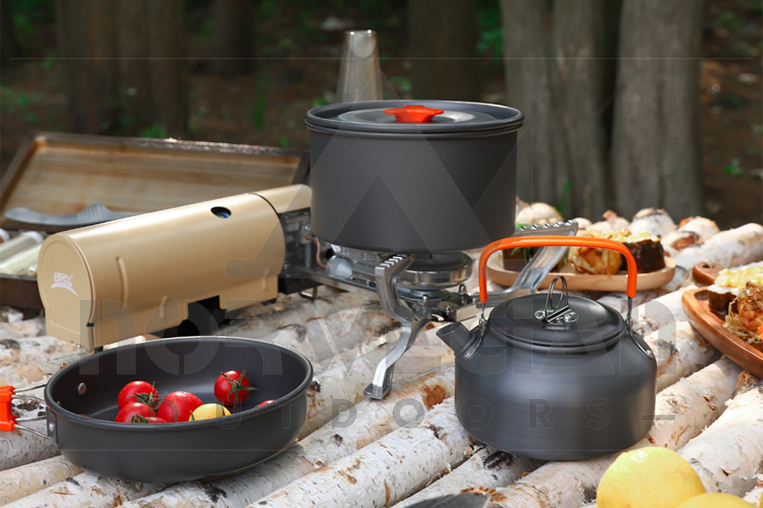 Mount peak 9pcs Camping Cookware Set Cooking Set Pot Kettle Pan with ...