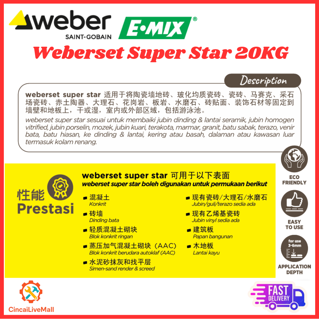 WEBERSET SUPER STAR 20KG Belcem Weber Superstar Tile Adhesive / Cement ...