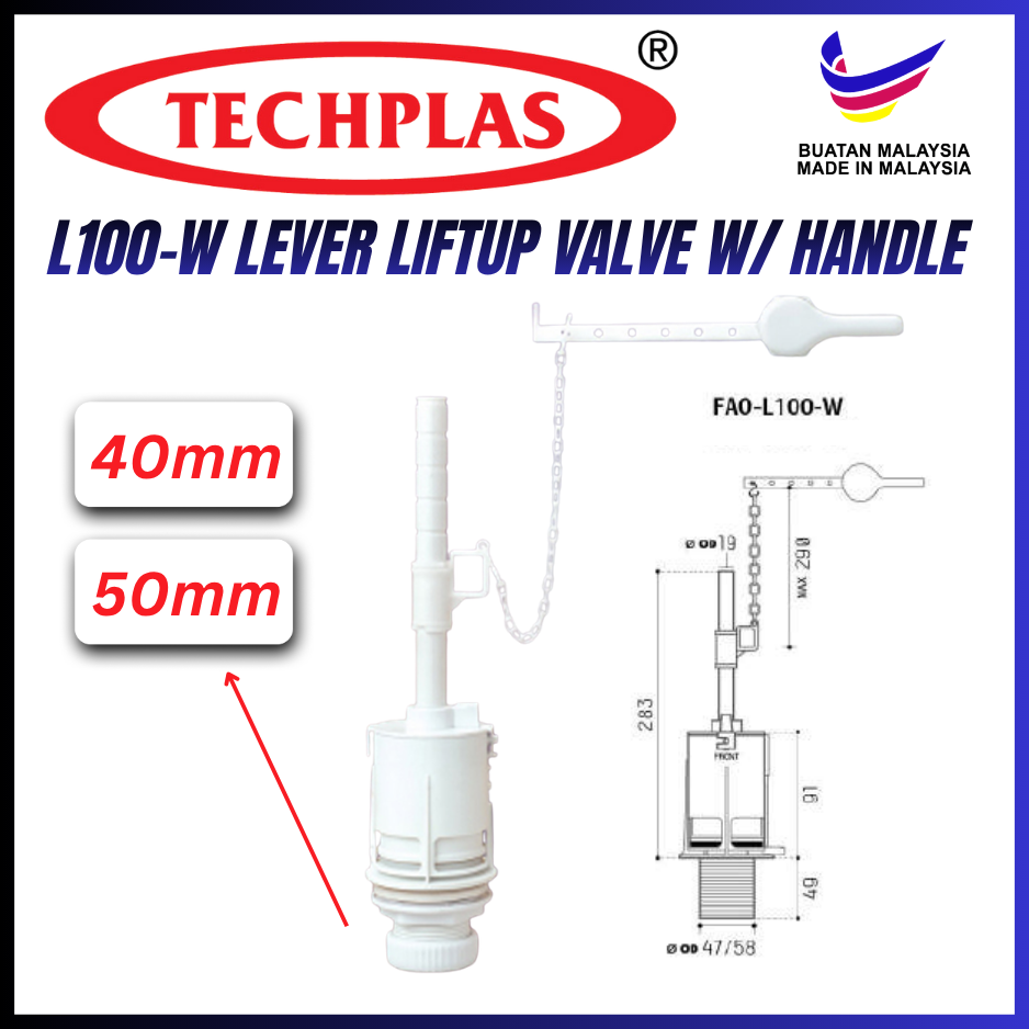 TECHPLAS LIFTUP VALVE WITH HANDLE (FAO-OV-L100 Valve Only)(FAO-L100-W ...