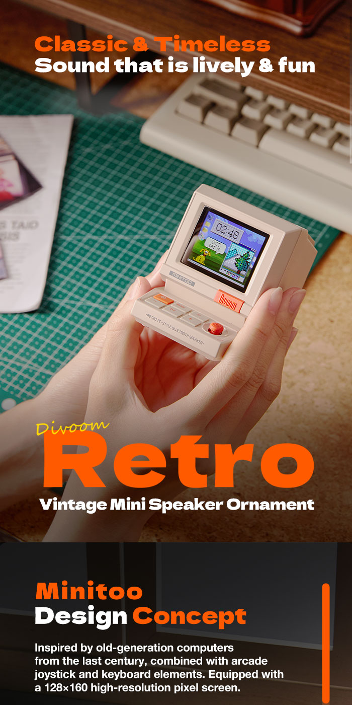 Divoom MiniToo Bluetooth Speaker | RGB Pixel Display | Retro Mini ...