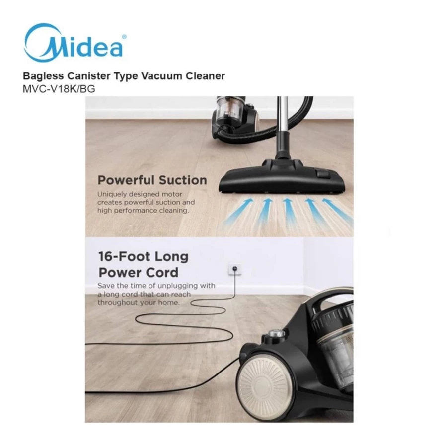 Midea Canister Bagless Vacuum Cleaner 1800W with HEPA Filteration MVC ...