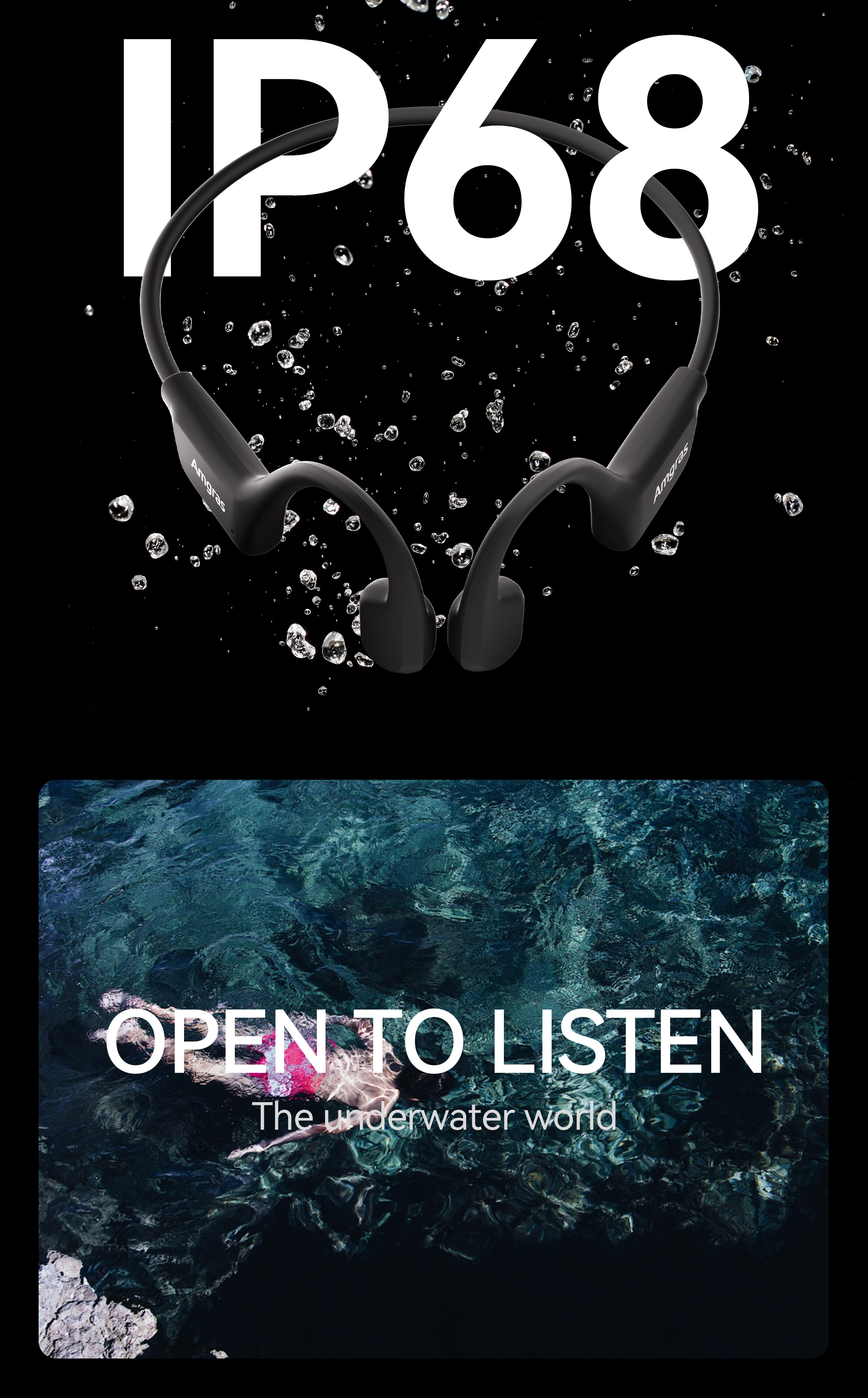 Amgras OpenMeta lV Pro Swimming Headphones IP68 Bone Conduction ...