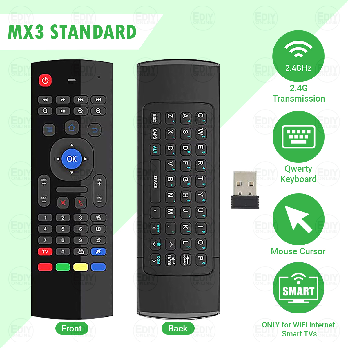 MX3 2.4G USB WIRELESS AIRMOUSE KEYBOARD REMOTE USB ANDROID SMART TV ...