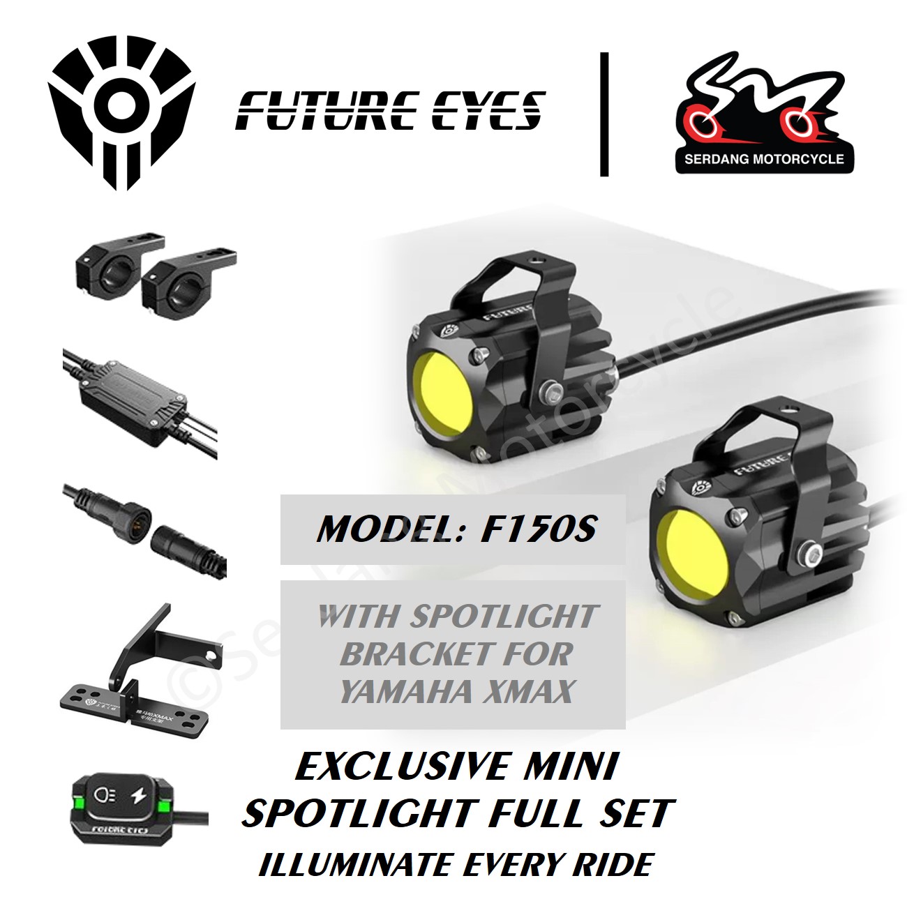 FUTURE EYES F150-S F150S Mini For XMAX 250 Combo Spotlight Lamp Lampu ...