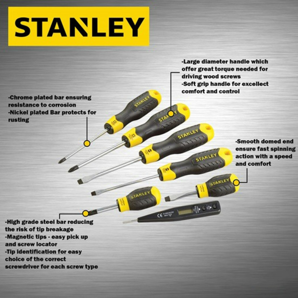 STANLEY Screwdriver Set 2pcs 6pcs 8pcs Stanley Cushion Grip Magnetic ...