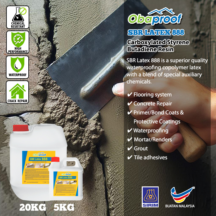 OBAPROOF SBR LATEX 888 GUM SUSU SIMEN 5/20KG WATER RESISTANT BONDING ...